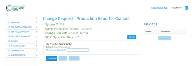 Change Request: Production Reporter – MassCEC