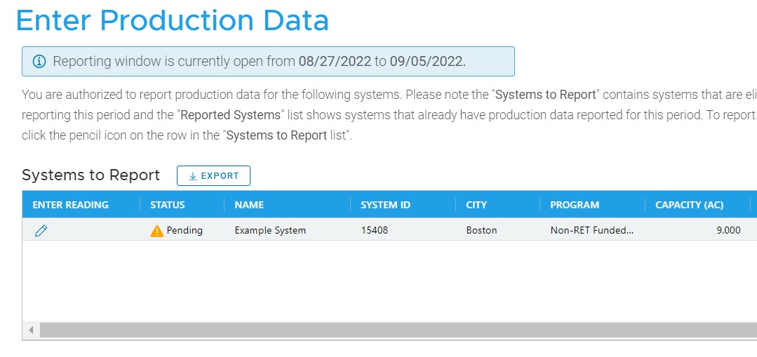 Enter Production Data – MassCEC